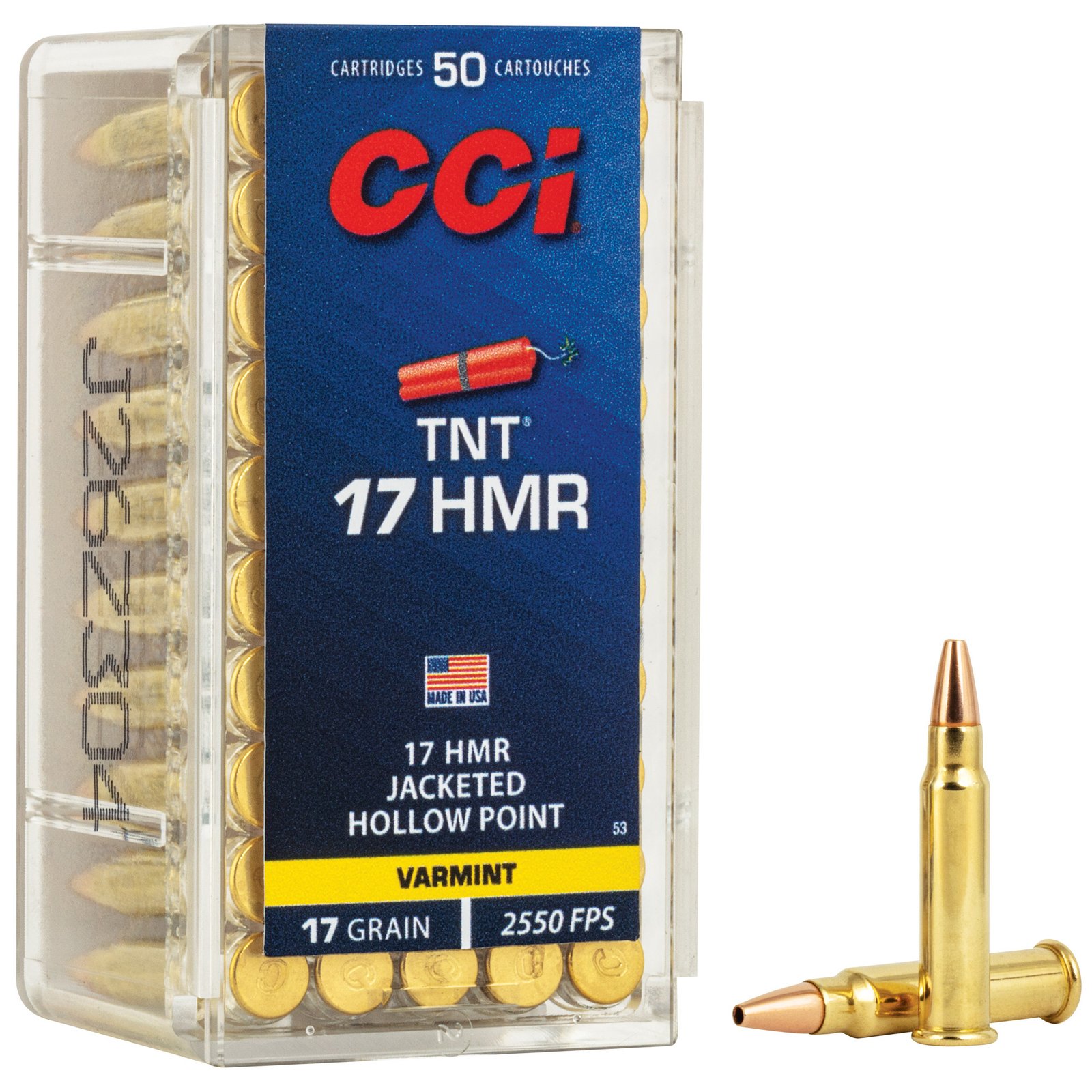 CCI Ammunition, TNT, 17 HMR, 17 Grain, Jacketed Hollow Point, 50 Round ...